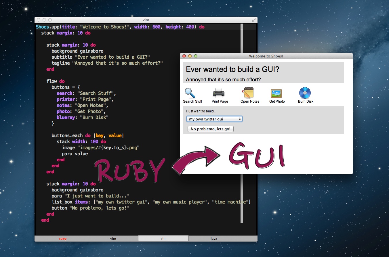اصنع برمجيات ب الواجهه لل روبي ruby GUI - البرمجة - مجتمع أسس